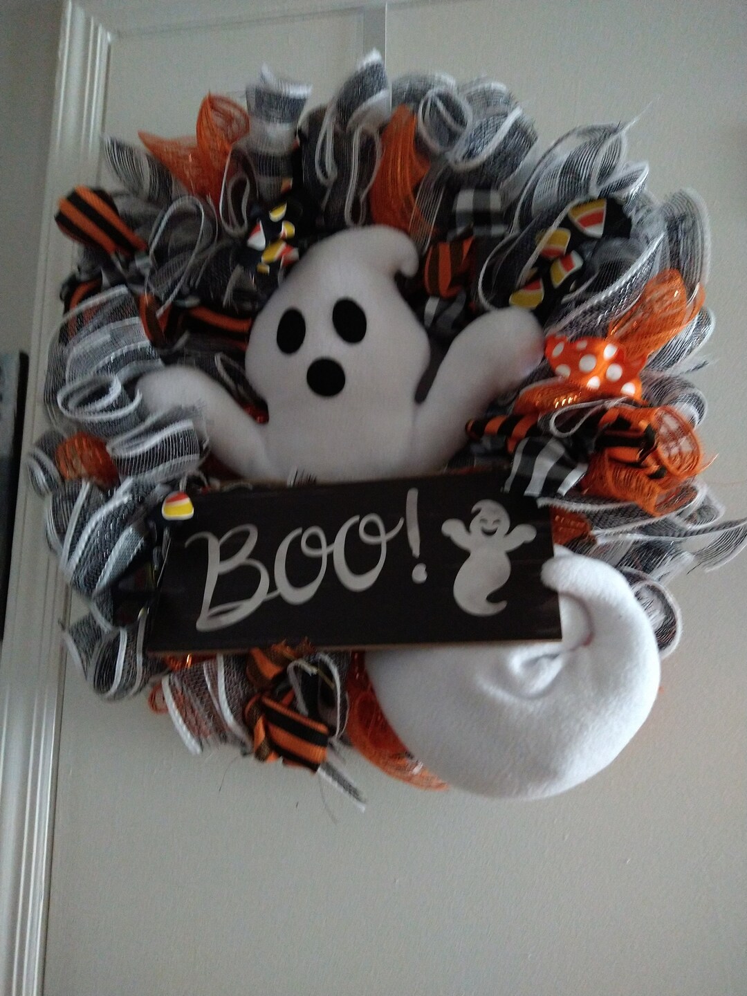 Halloween Mesh Wreath for Front Door, Ghost Wreath,boo Wreath, Black N ...