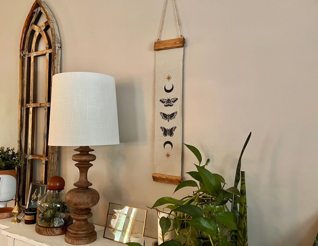 Luna Moth Black Moon Phase Banner With Gold Starburst Canvas Lunar Moon ...