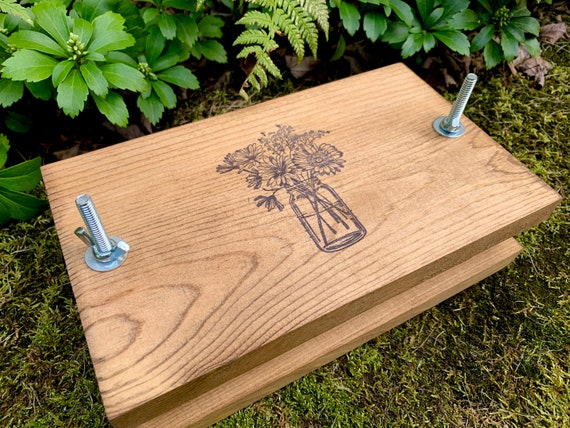 Rustic Botanical Solid Wood Press with Wildflower Stamp Small Flower ...