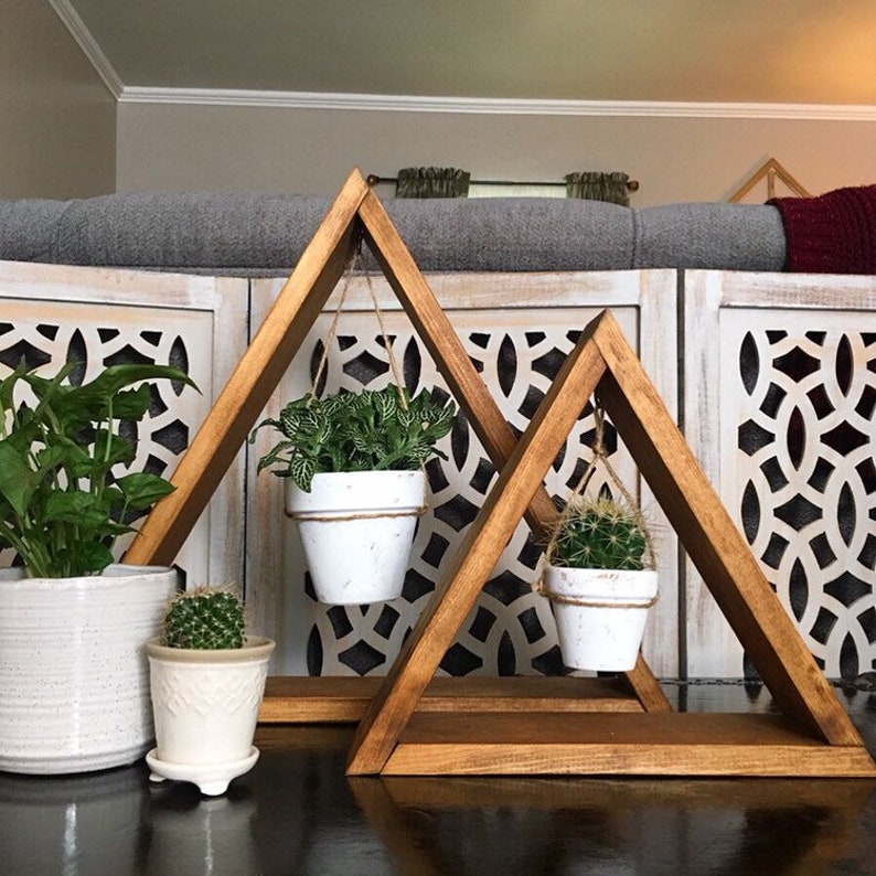 Large Rustic Wooden Triangle Planter with Pot | Etsy