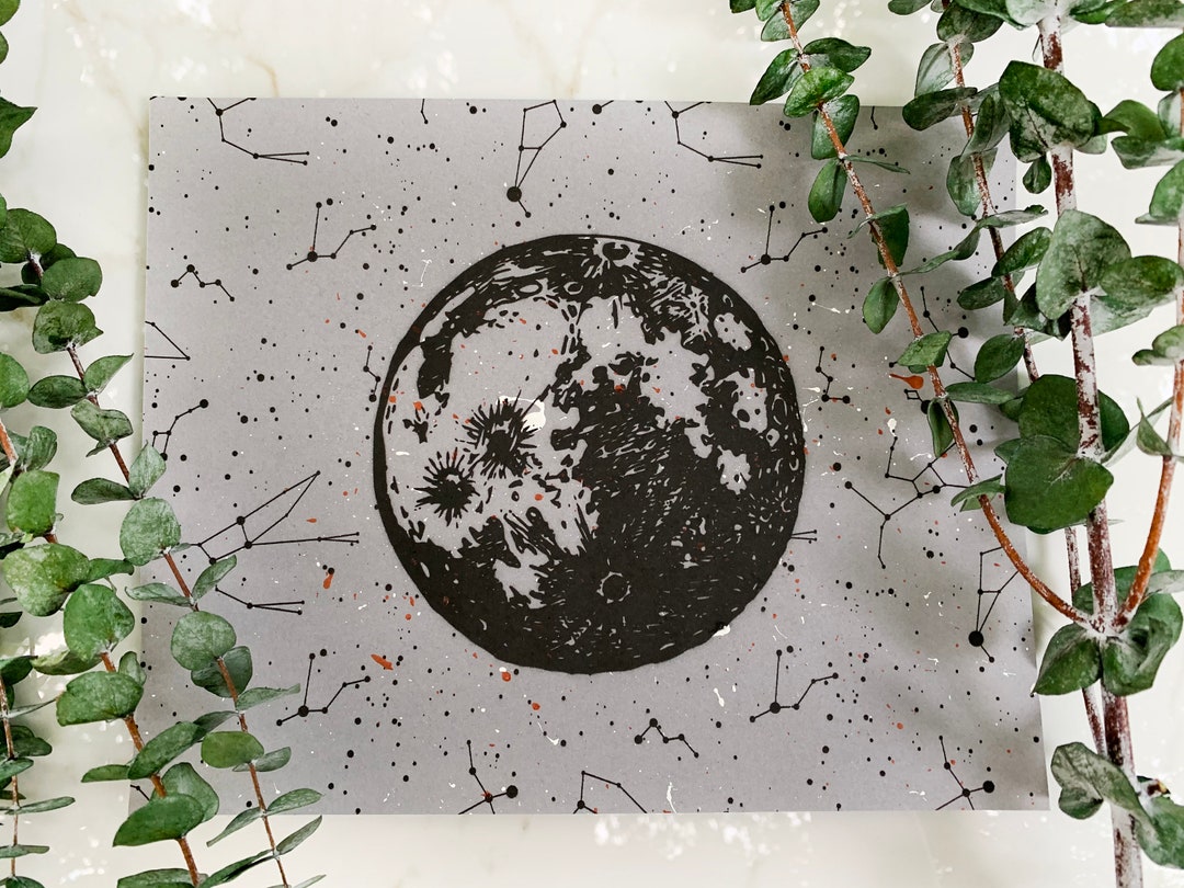 Full Moon Print in Black - Etsy