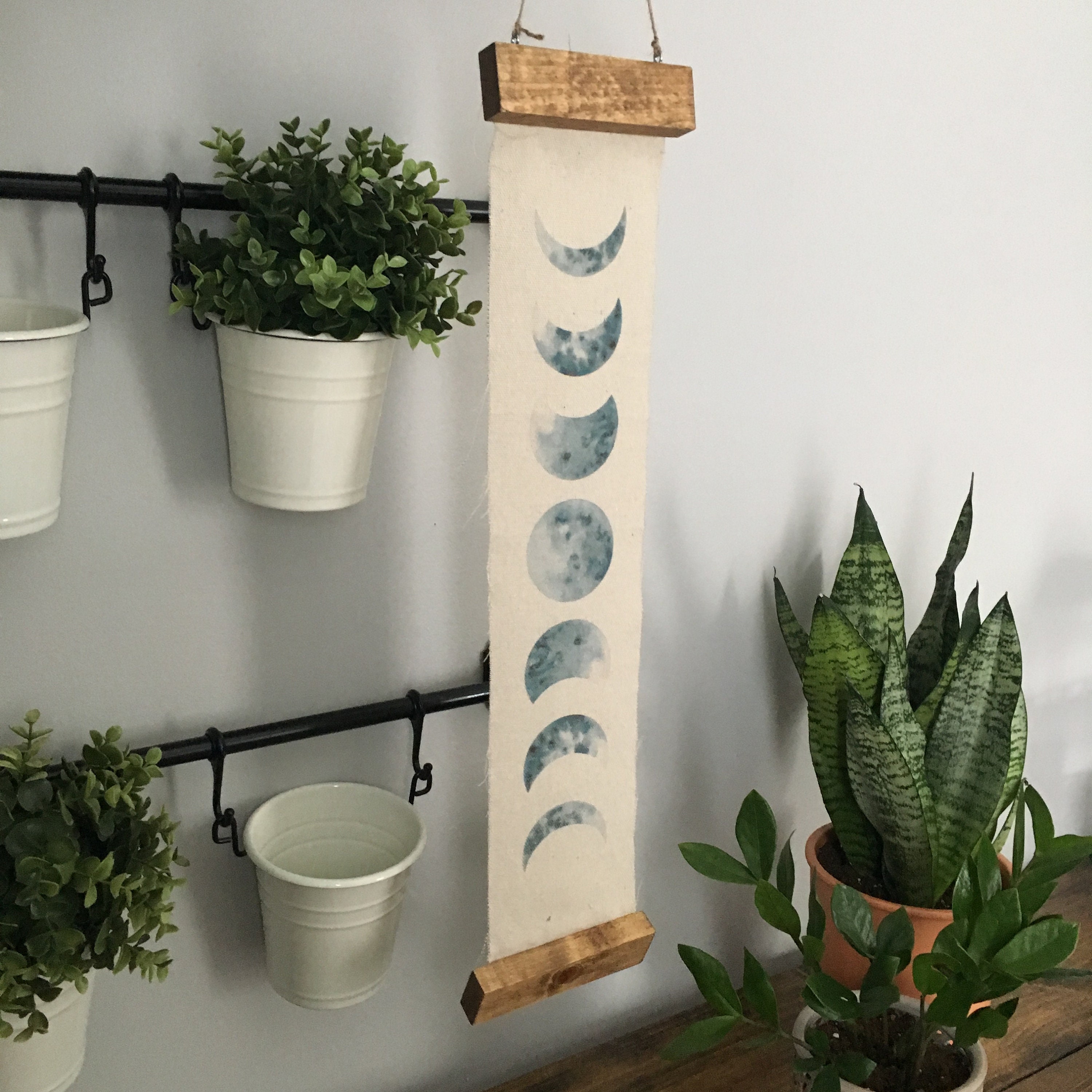 Lunar Moon Phase Canvas Banner Wall Hanging in Blue Watercolor - Etsy