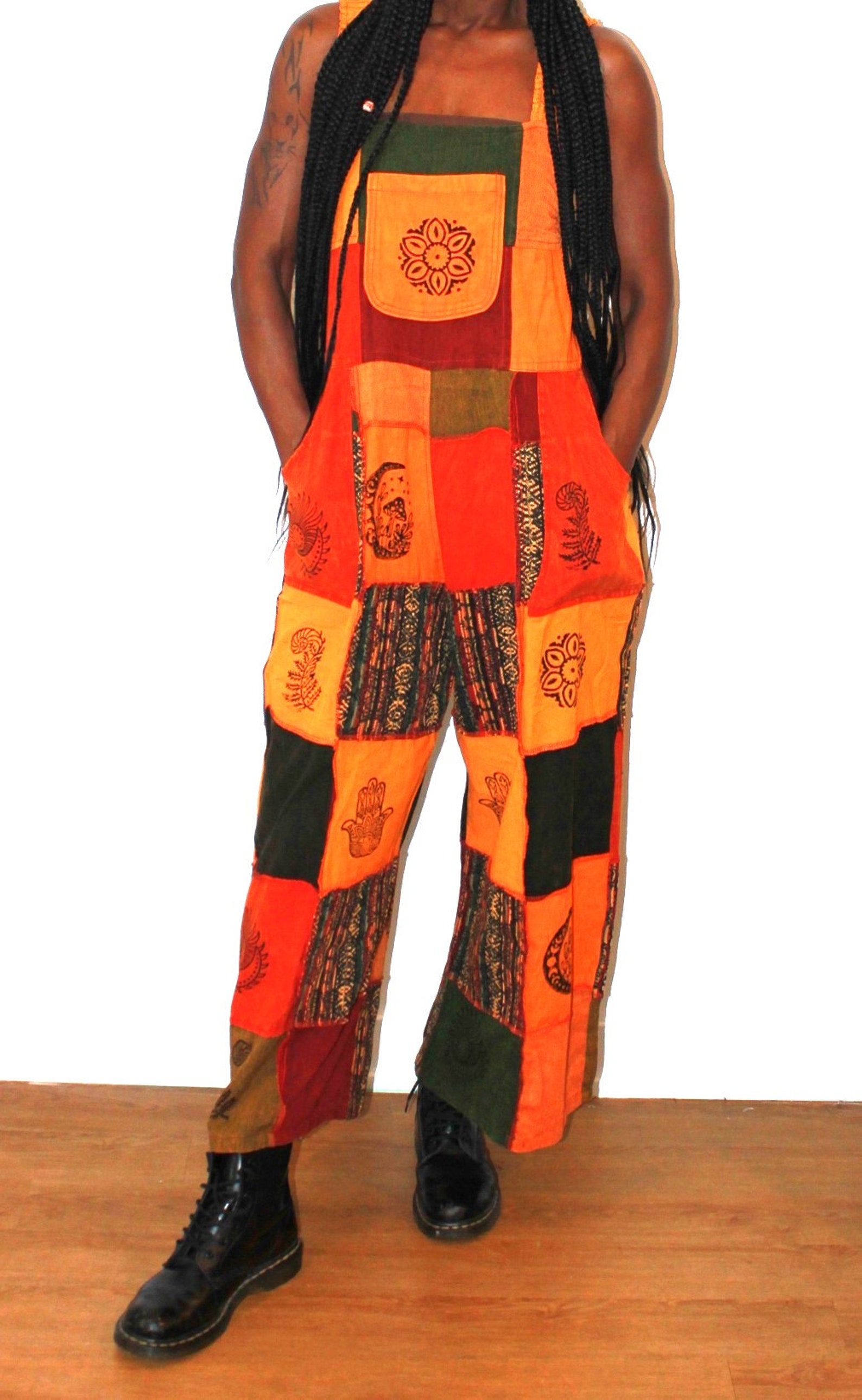Patchwork Wide Leg Overalls, Hippie Cotton Jumpsuits, Festival Jumper ...