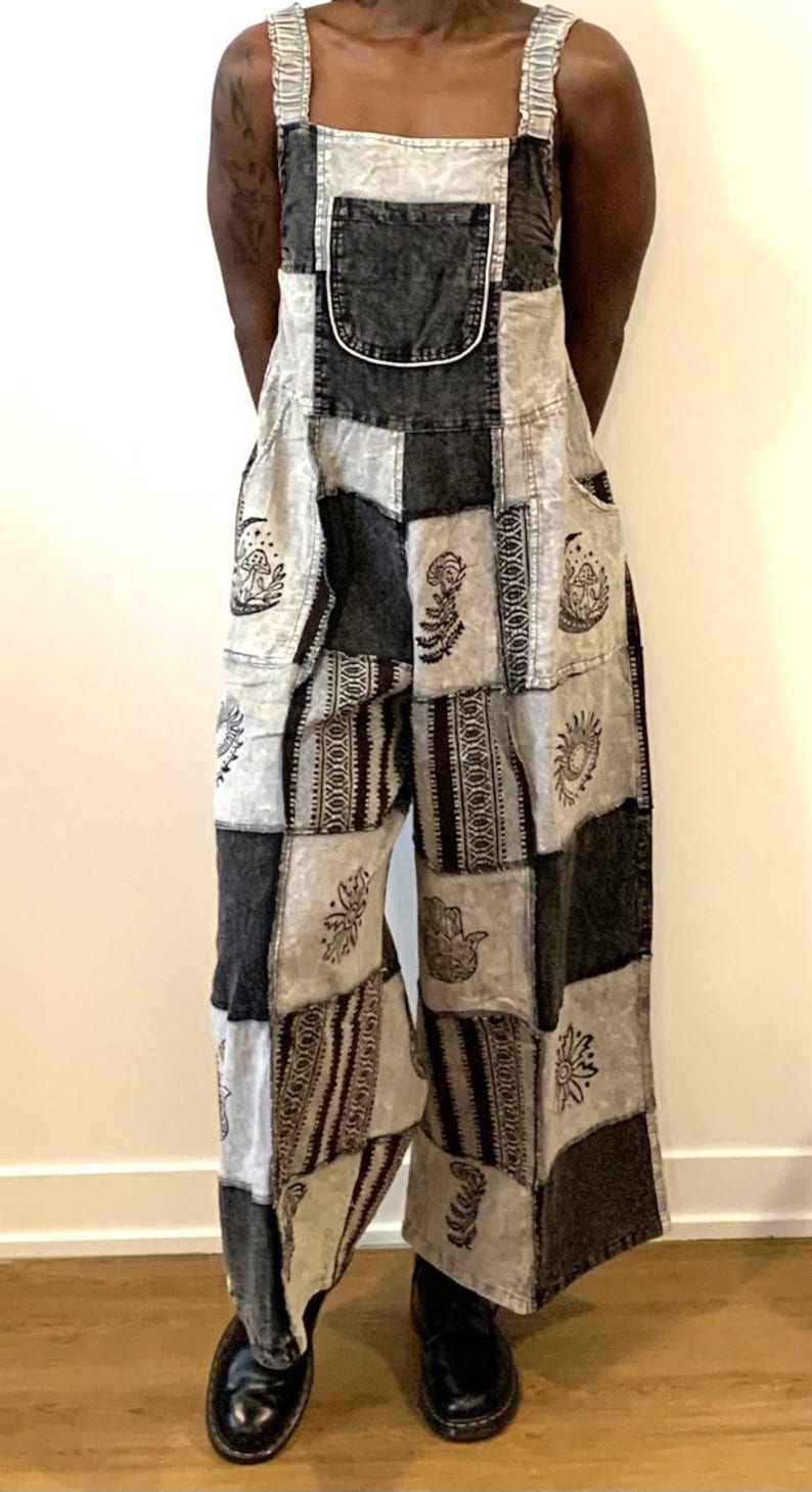 Patchwork Wide Leg Overalls, Hippie Cotton Jumpsuits, Festival Jumper ...