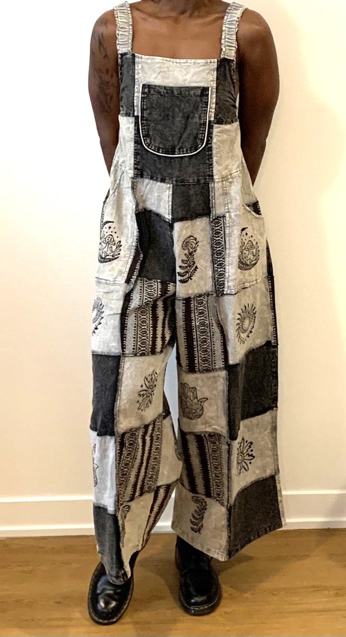 Patchwork Wide Leg Overalls, Hippie Cotton Jumpsuits, Festival Jumper ...