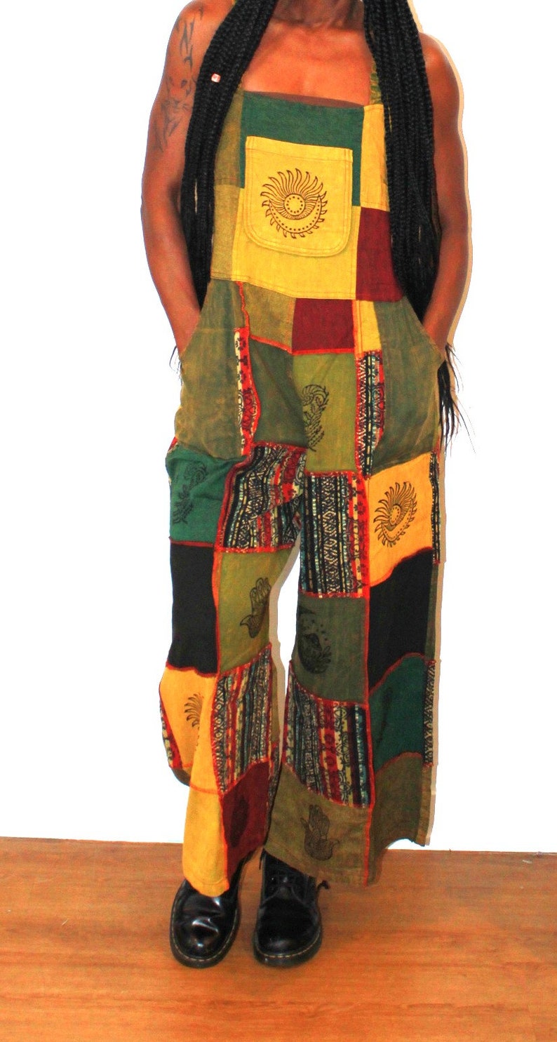 Patchwork Wide Leg Overalls, Hippie Cotton Jumpsuits, Festival Jumper ...