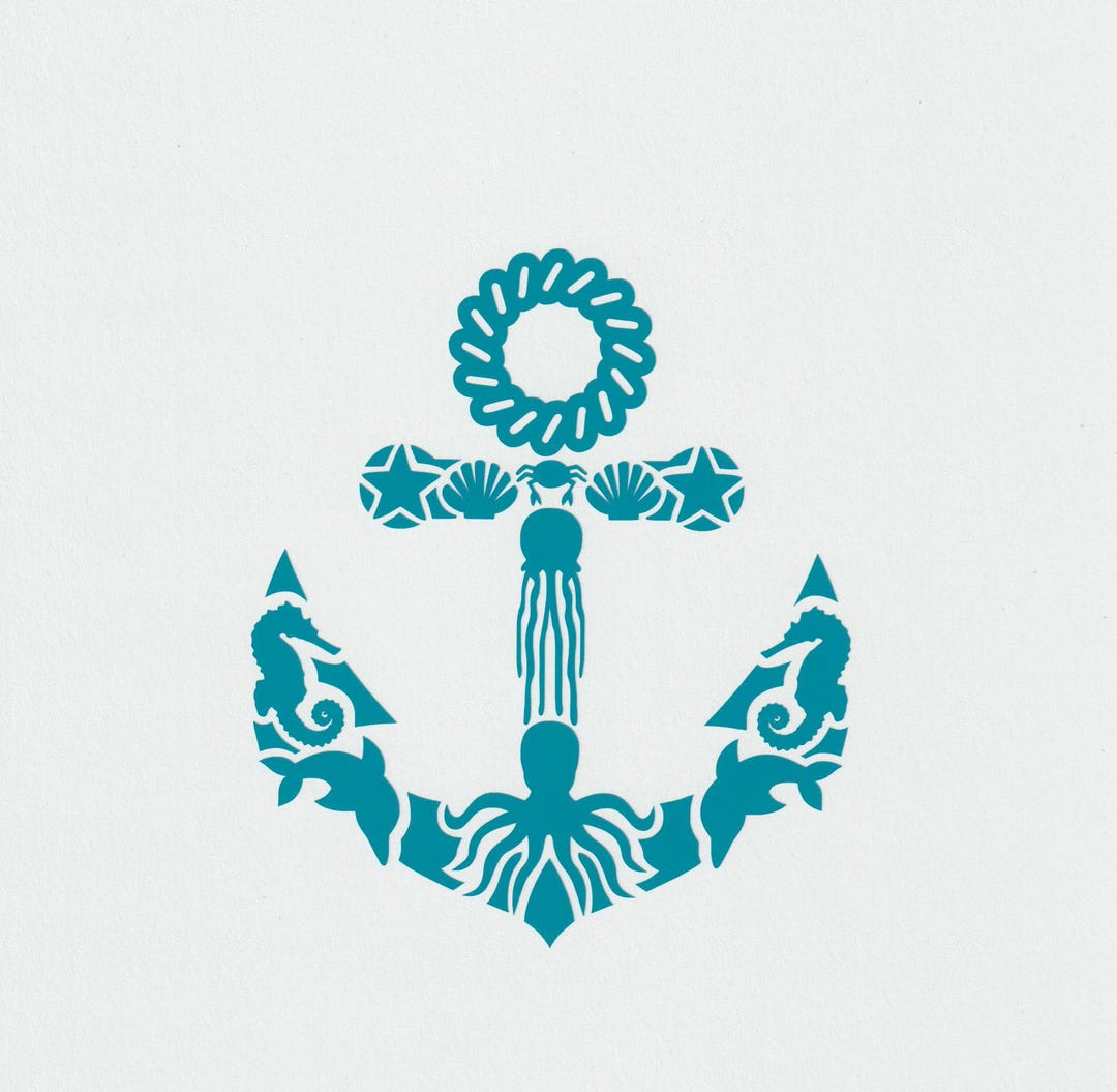 Anchor With Sea Life Images Vinyl Decal (permanent Adhesive, Die Cut ...