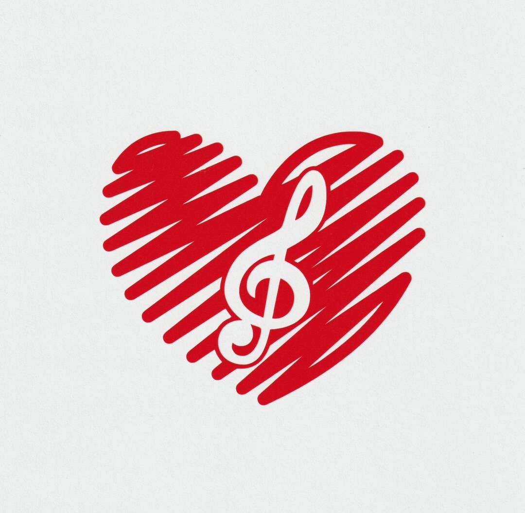 Scribble Heart With Treble Clef Vinyl Decal (permanent Adhesive, Die ...