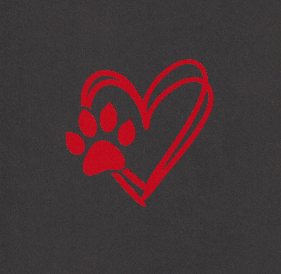 Hand Drawn Heart With Pawprint Vinyl Decal (permanent Adhesive, Die Cut ...