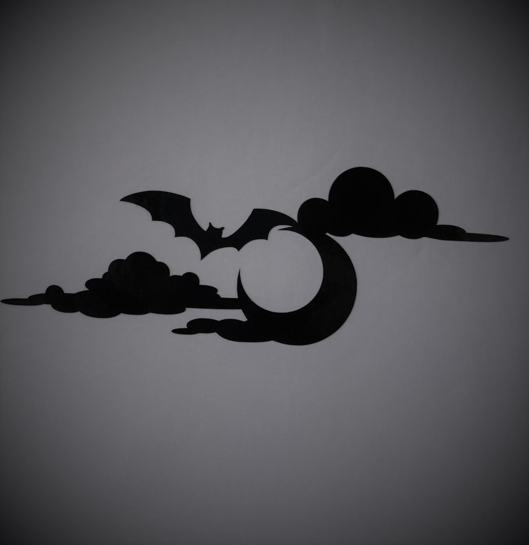 Spooky Night Sky With Clouds, Crescent Moon, and Bat Vinyl Decal for ...