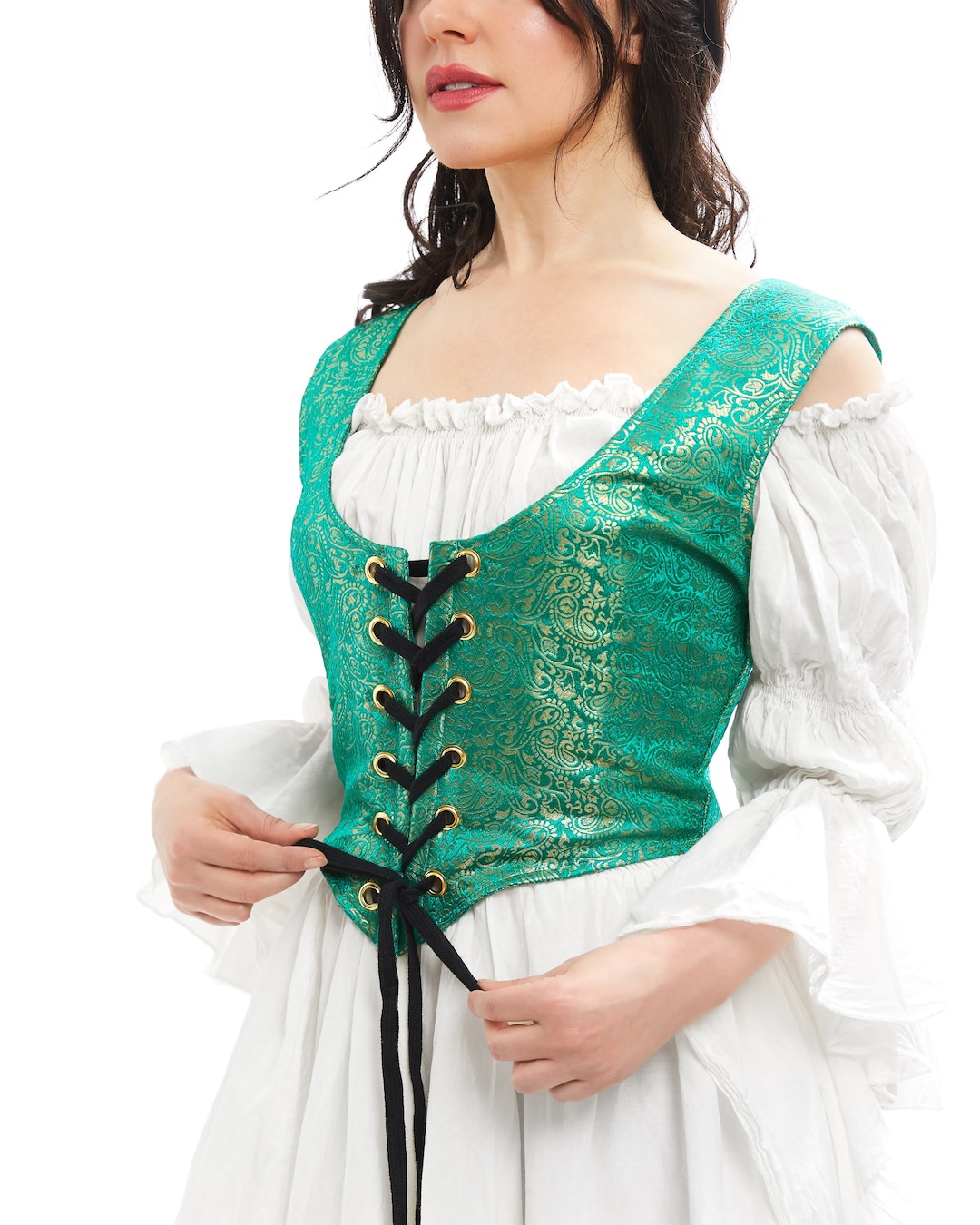 Light Jade Brocade Stays Bodice Vest - for Renaissance Faire Fantasy ...