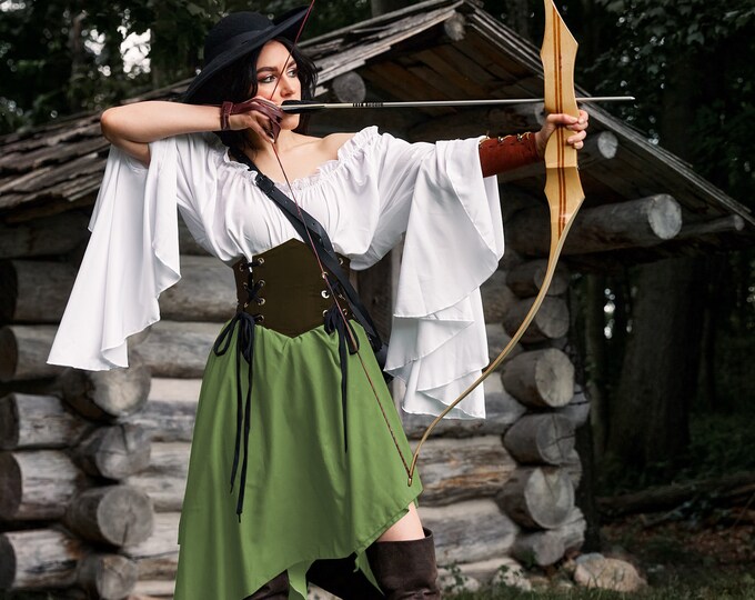 THE HUNTRESS Renaissance Medieval Cosplay Costume 100% Cotton in Sage 4 ...