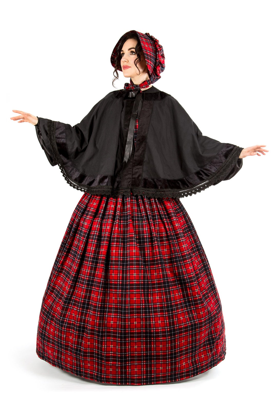 Dickens Era ~ Plaid Victorian Faire ~ Caroler Red Tartan Cotton Costume ...