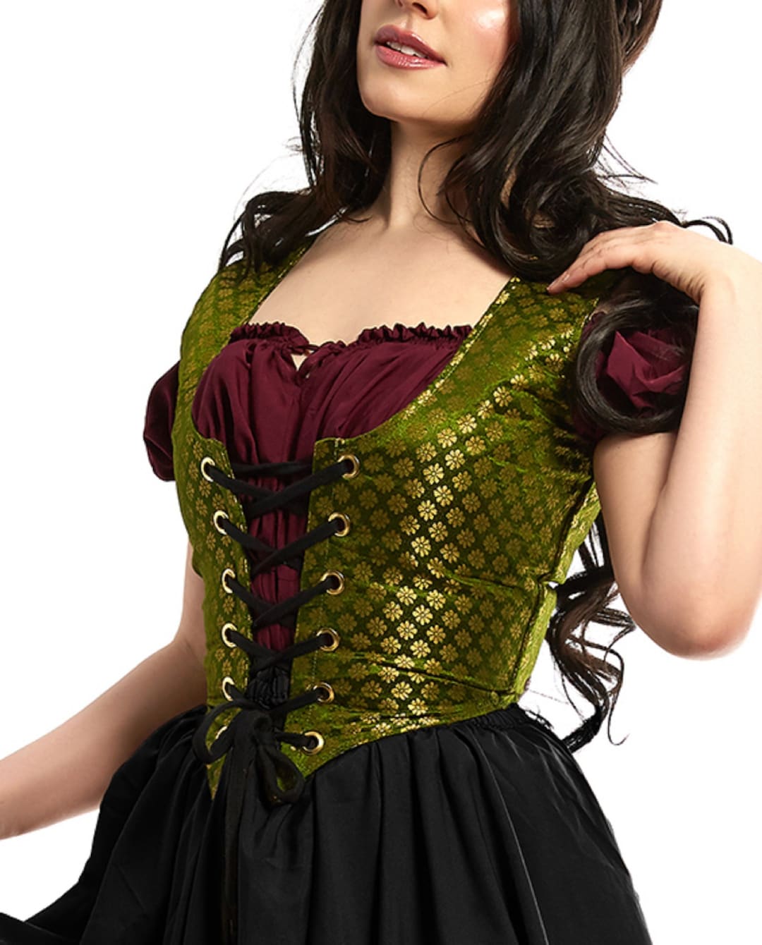 Renaissance Fair Olive Brocade Bodice - Front-lacing With Grommets and ...
