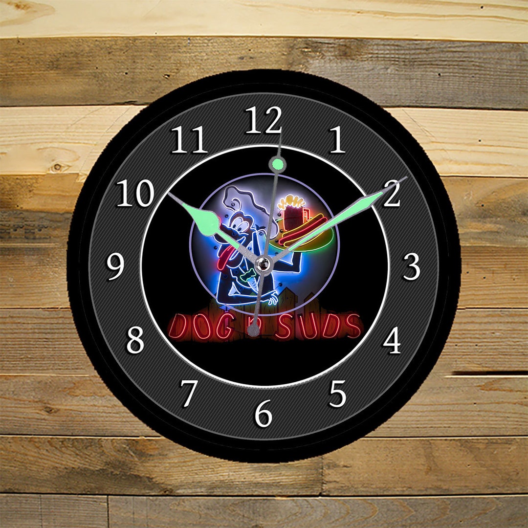 12 Inch Black Glass Replica Retro Wall Clock Classic Dog'n Suds Drive ...