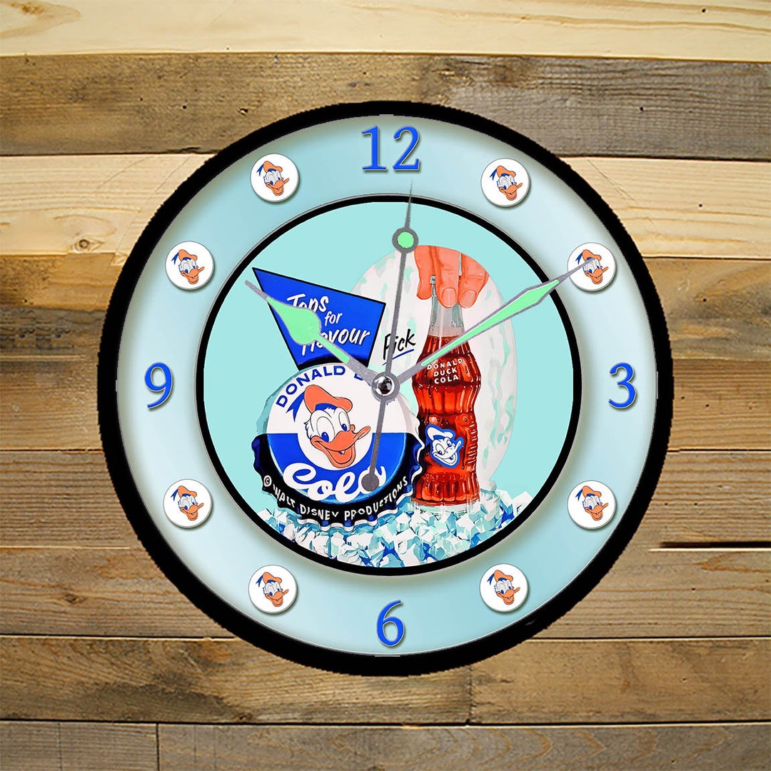 12 Inch Black Glass Replica Retro Wall Clock Classic Donald Duck Cola ...