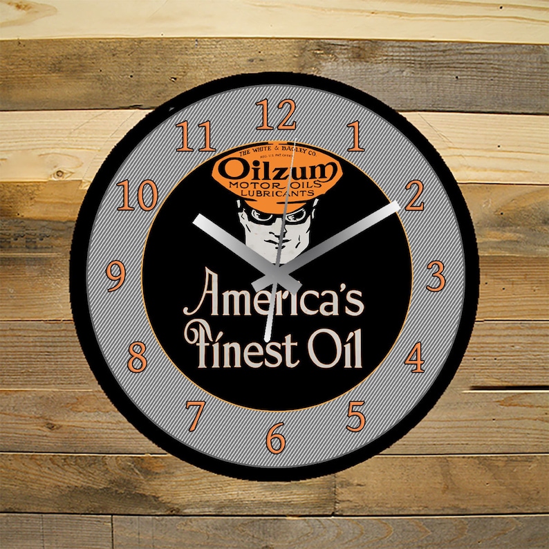 12 Inch Black Glass Replica Retro Wall Clock Classic OILZUM MOTOR OIL ...