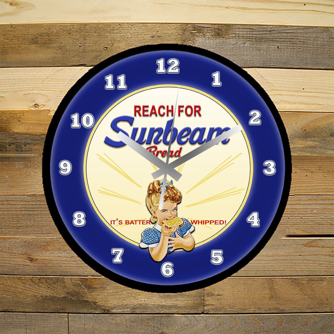 12 Inch Black Glass Replica Retro Wall Clock Classic Sunbeam Bread - Etsy