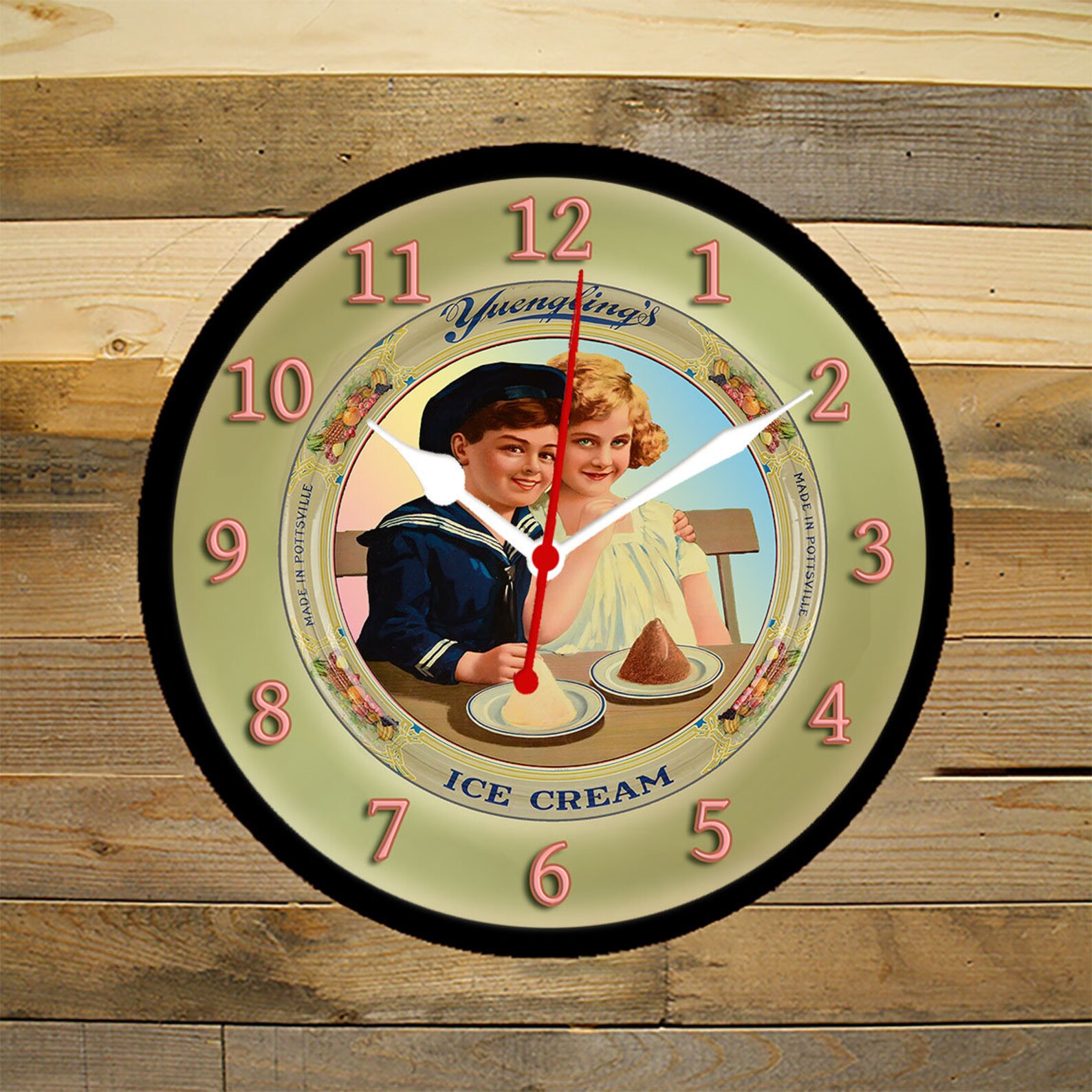 12 Inch Black Glass Replica Retro Wall Clock Classic YUENGLING ICE ...