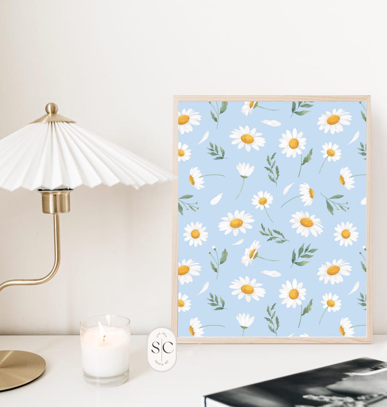 Blue Sky Daises Pattern - Wall Art Print - Etsy