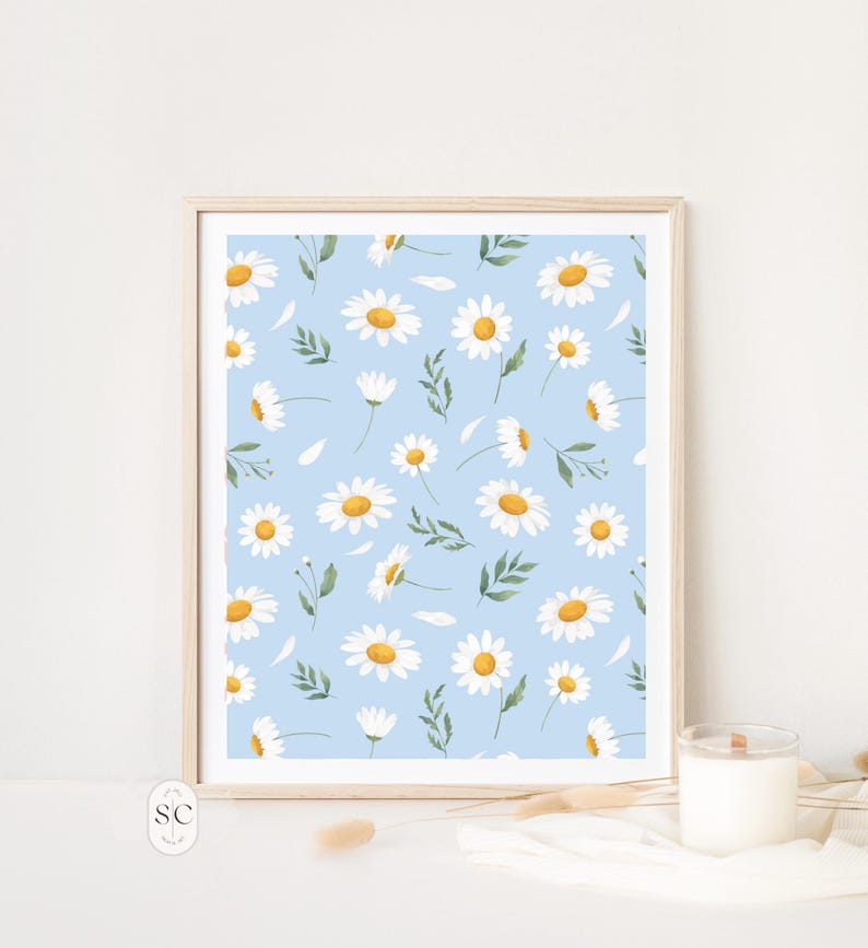 Blue Sky Daises Pattern - Wall Art Print - Etsy