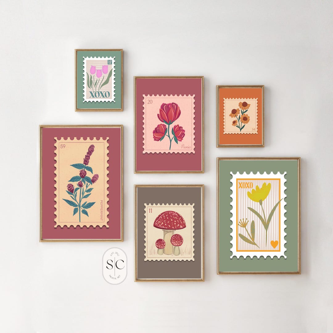 Warm Tone Floral Stamp Set - Wall Art Print - Etsy