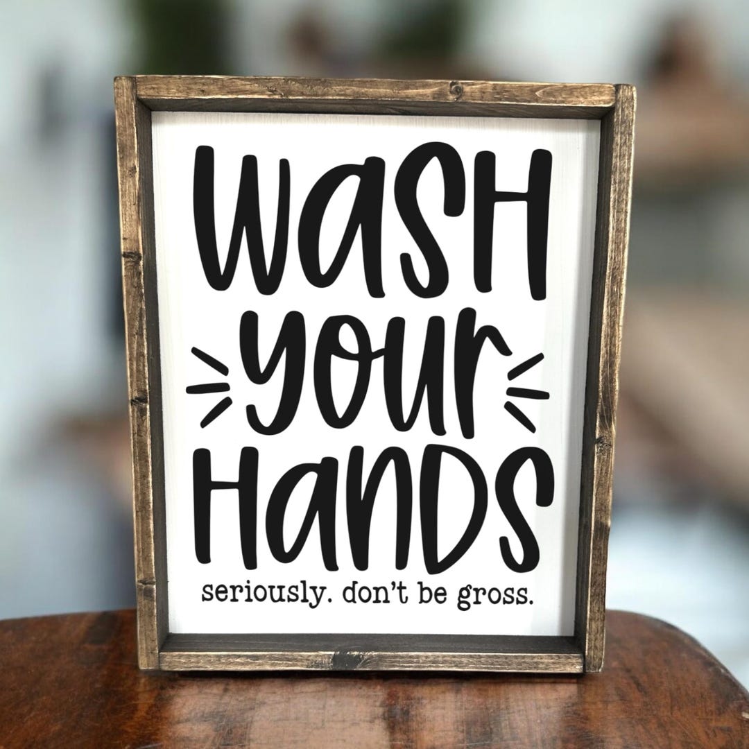 Funny Bathroom Sign Wash Your Hands Wood Decor Rustic Bathroom Wall Art ...