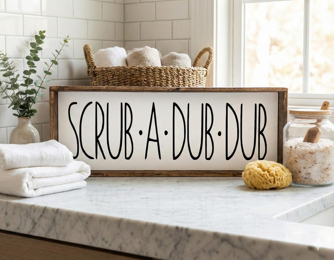 Scrub A Dub Dub Sign | Farmhouse Bathroom Decor | Black and White ...