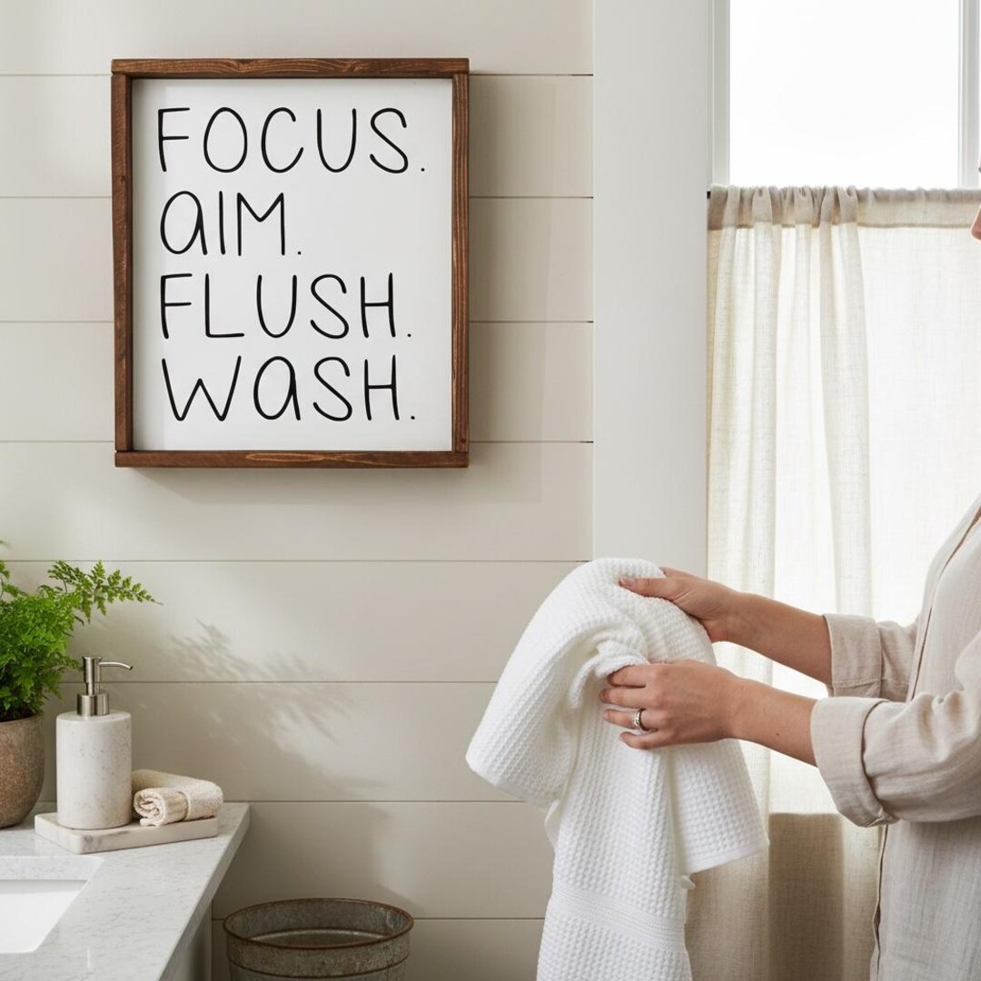 Focus Aim Flush Wash Sign | Funny Boys Bathroom Decor | Farmhouse ...
