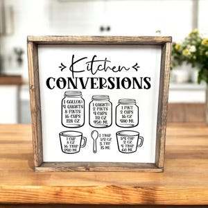 Kitchen Conversions Sign, Farmhouse Baking Decor, Rustic Cooking Guide ...