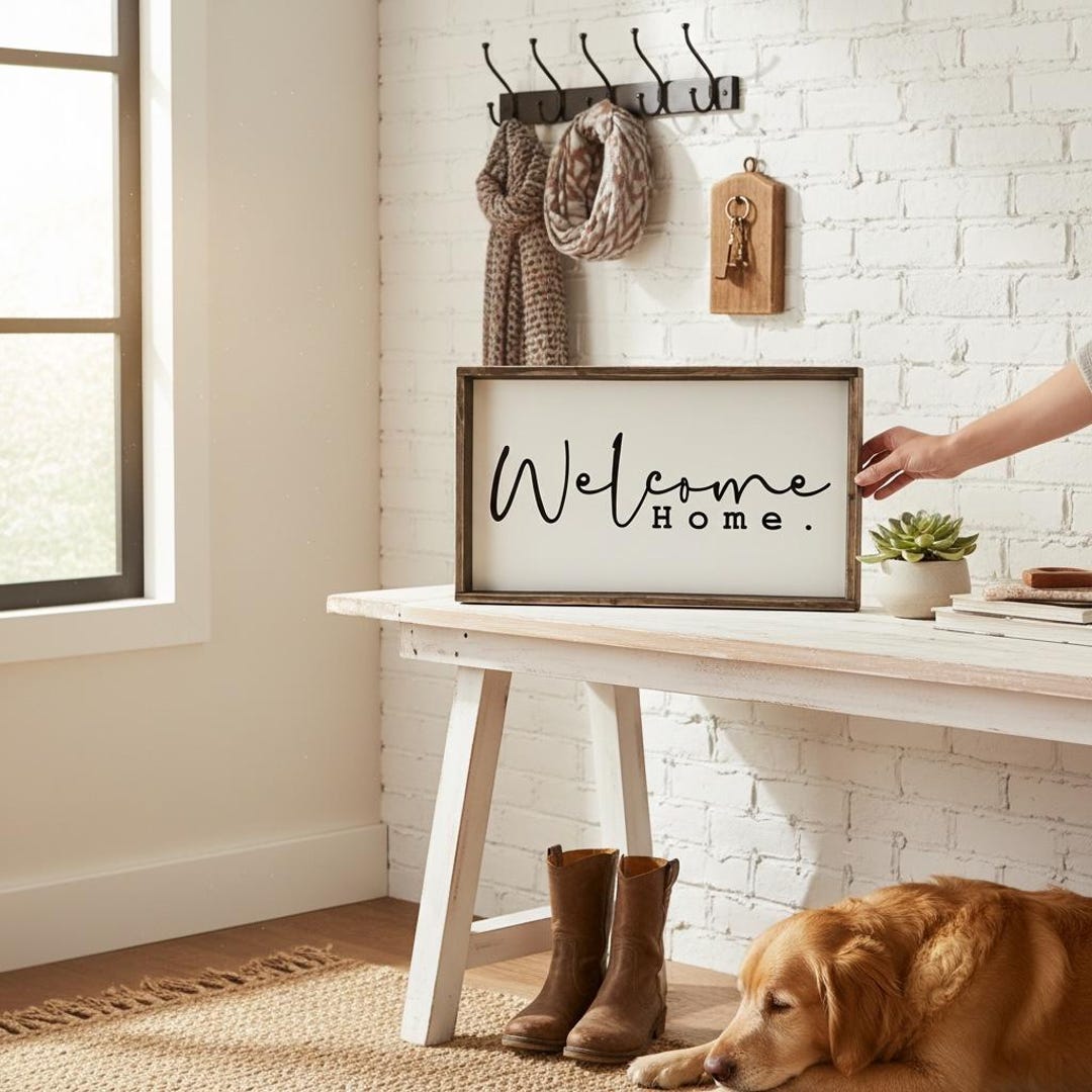 Welcome Home Sign | Modern Farmhouse Entryway Decor | Rustic Wood ...