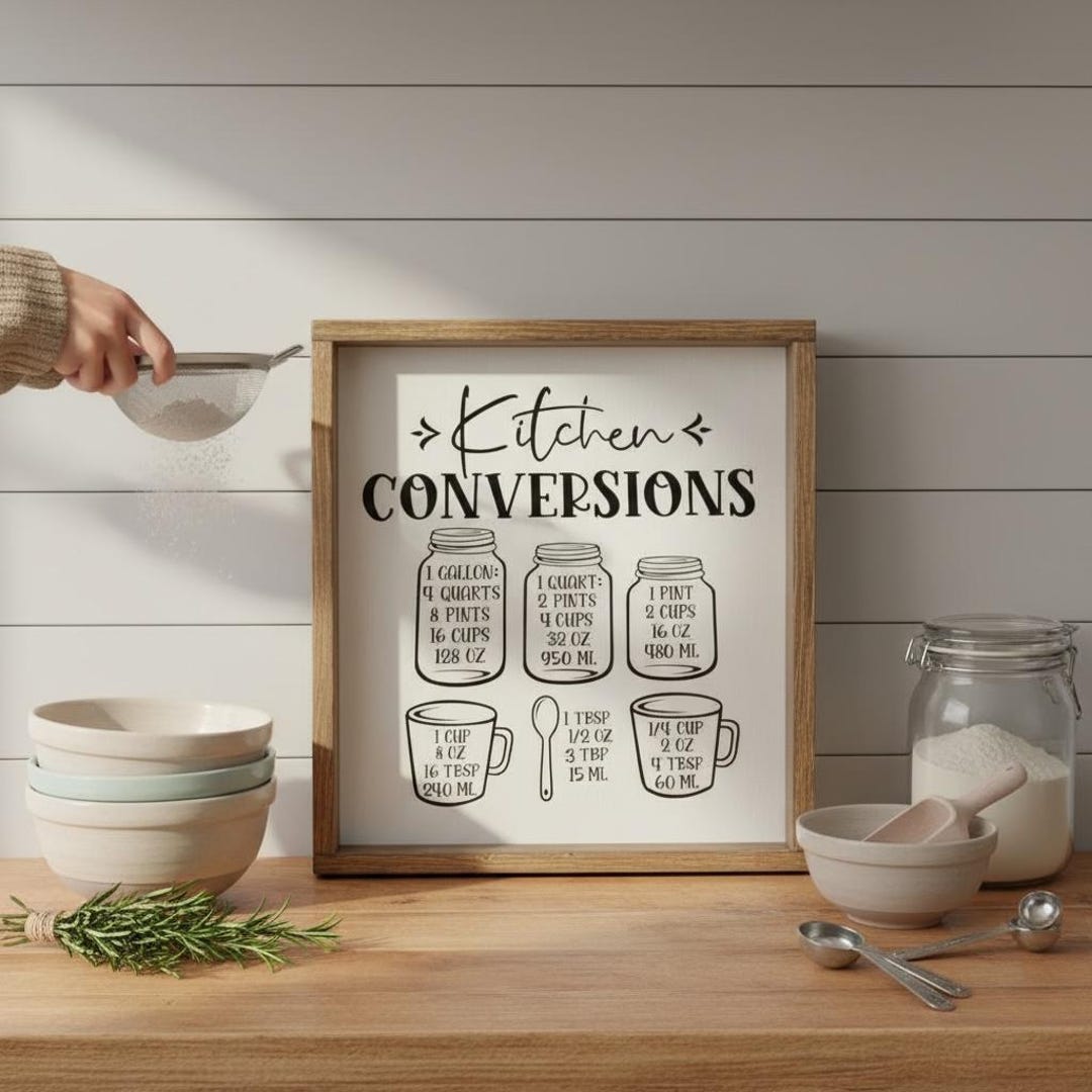 Kitchen Conversion Chart Sign | Farmhouse Kitchen Decor | Wooden Baking ...