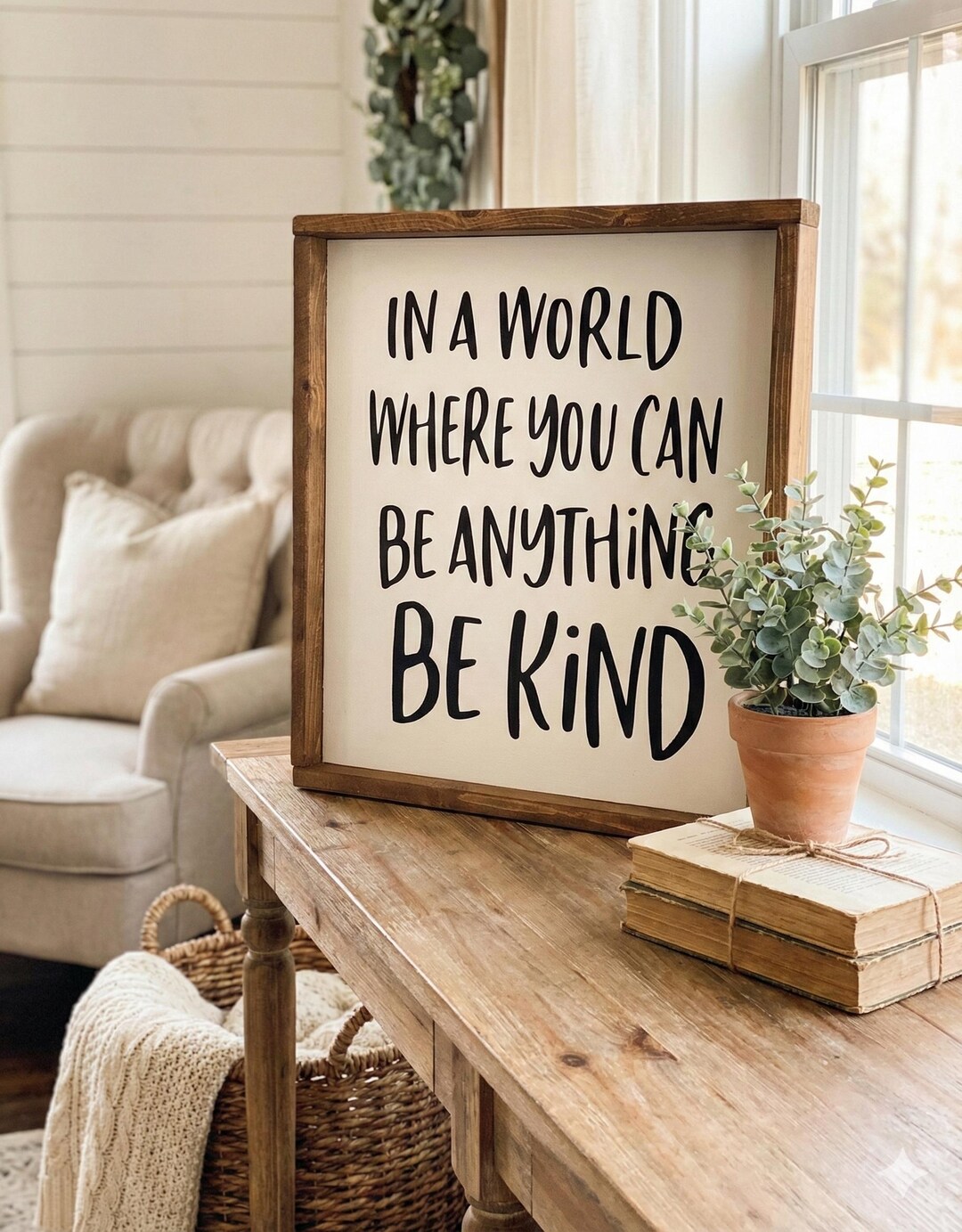 Be Kind Wood Sign, Framed Farmhouse Wall Art, Rustic Home Decor, Modern ...
