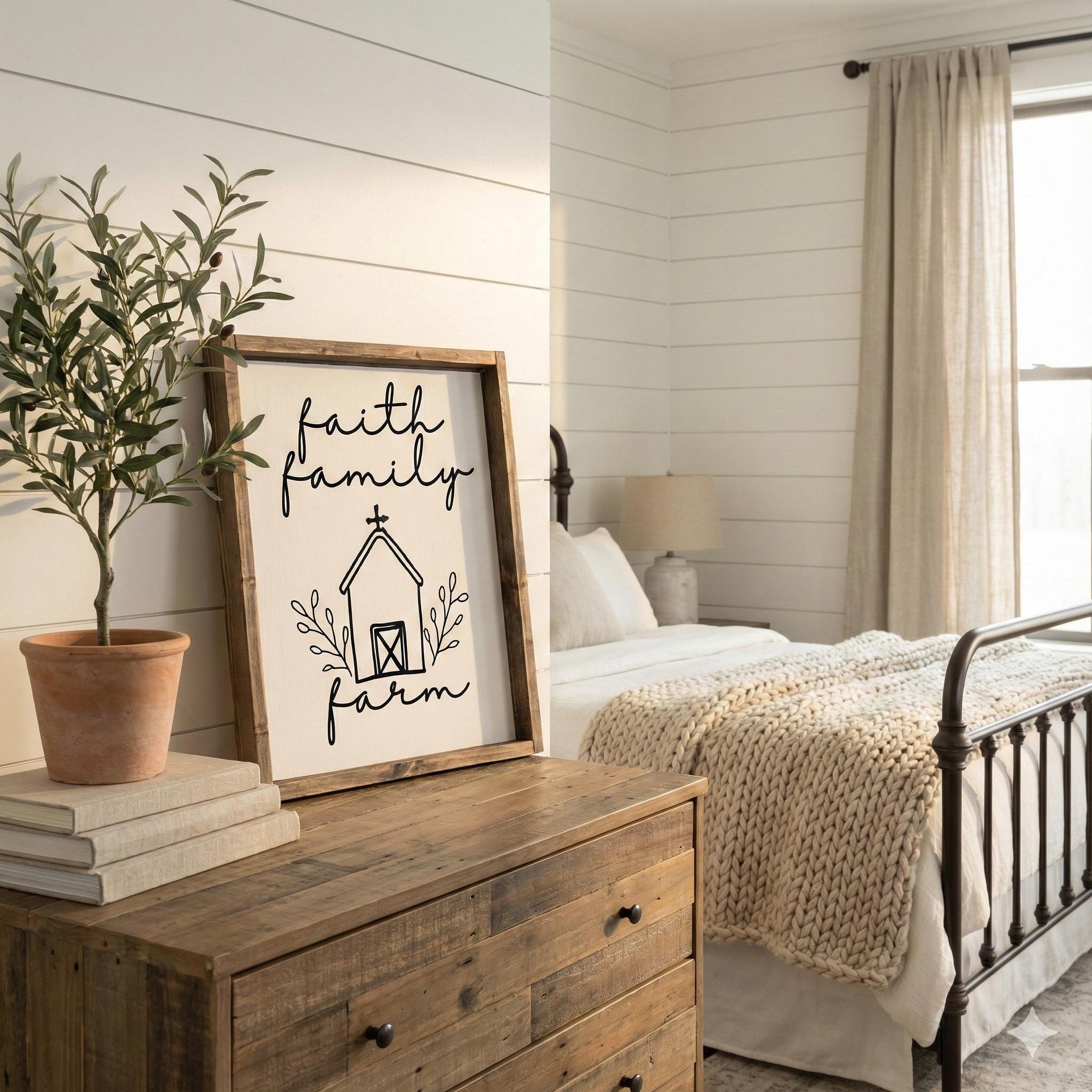 Faith Family Farm Sign, Christian Wall Decor, Modern Farmhouse Barn Art ...