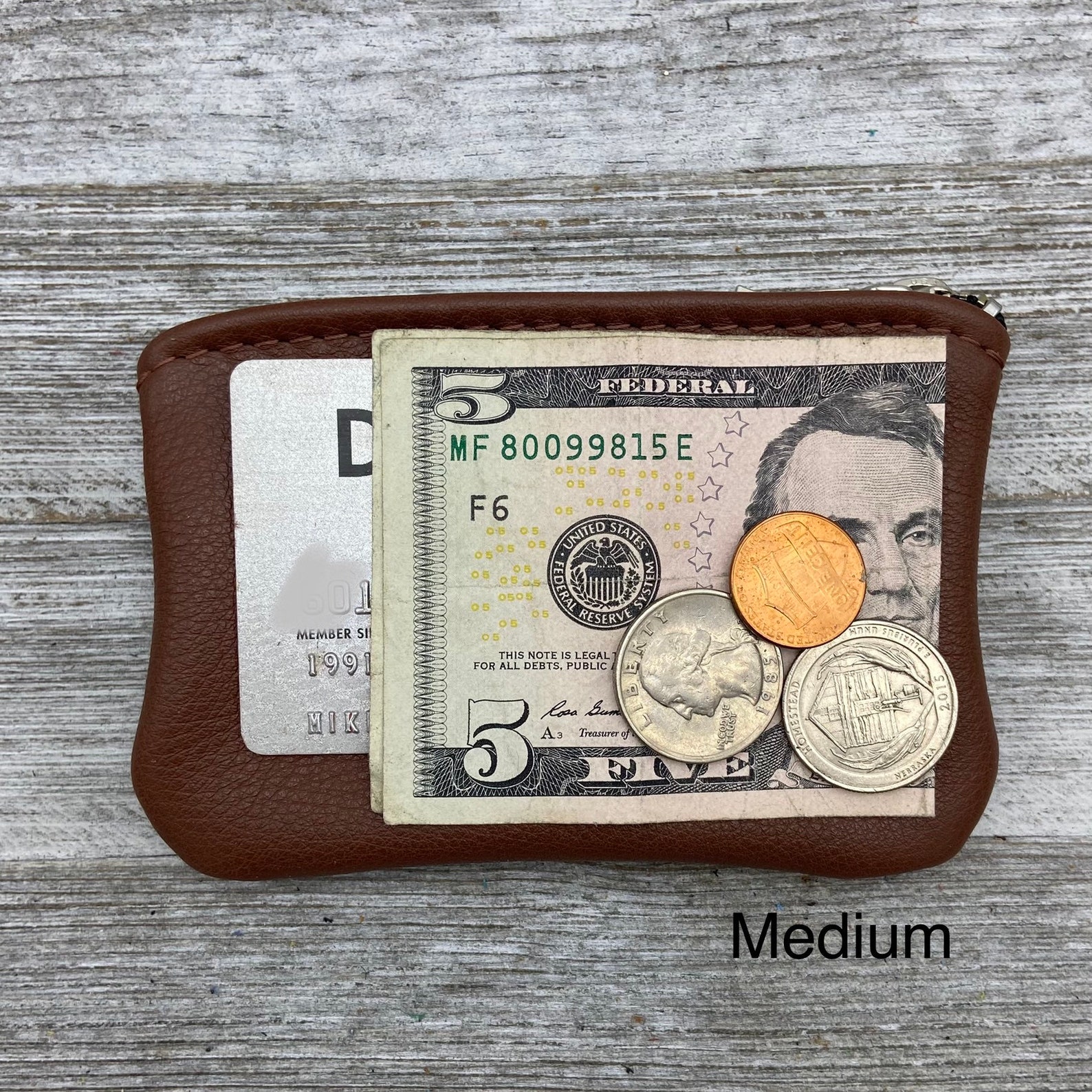 4.8" Medium Leather Zipper Pouch, 4.8" X 3", Credit Card Zipper Pouch ...