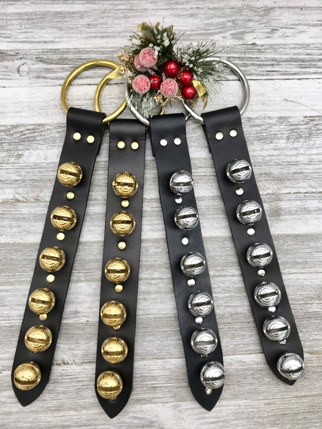 6 Authentic Solid Brass Sleigh Bells With A Door Ring,brass/silver and ...