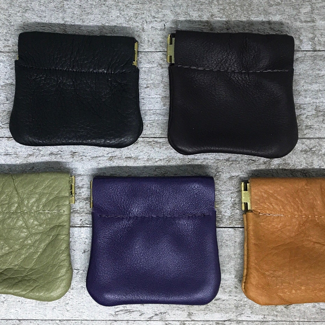 Leather Squeeze Coin Case, Small Size,leather Pop Coin Case,leather ...