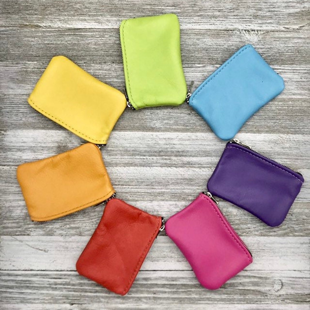 4.8" Medium Leather Zipper Pouch, 4.8" X 3", Credit Card Zipper Pouch ...