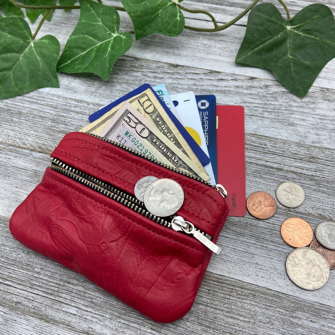 4.8" Double Zip Coin Purse Without Key Ring, 4.8”x 3”, Soft Leather ...