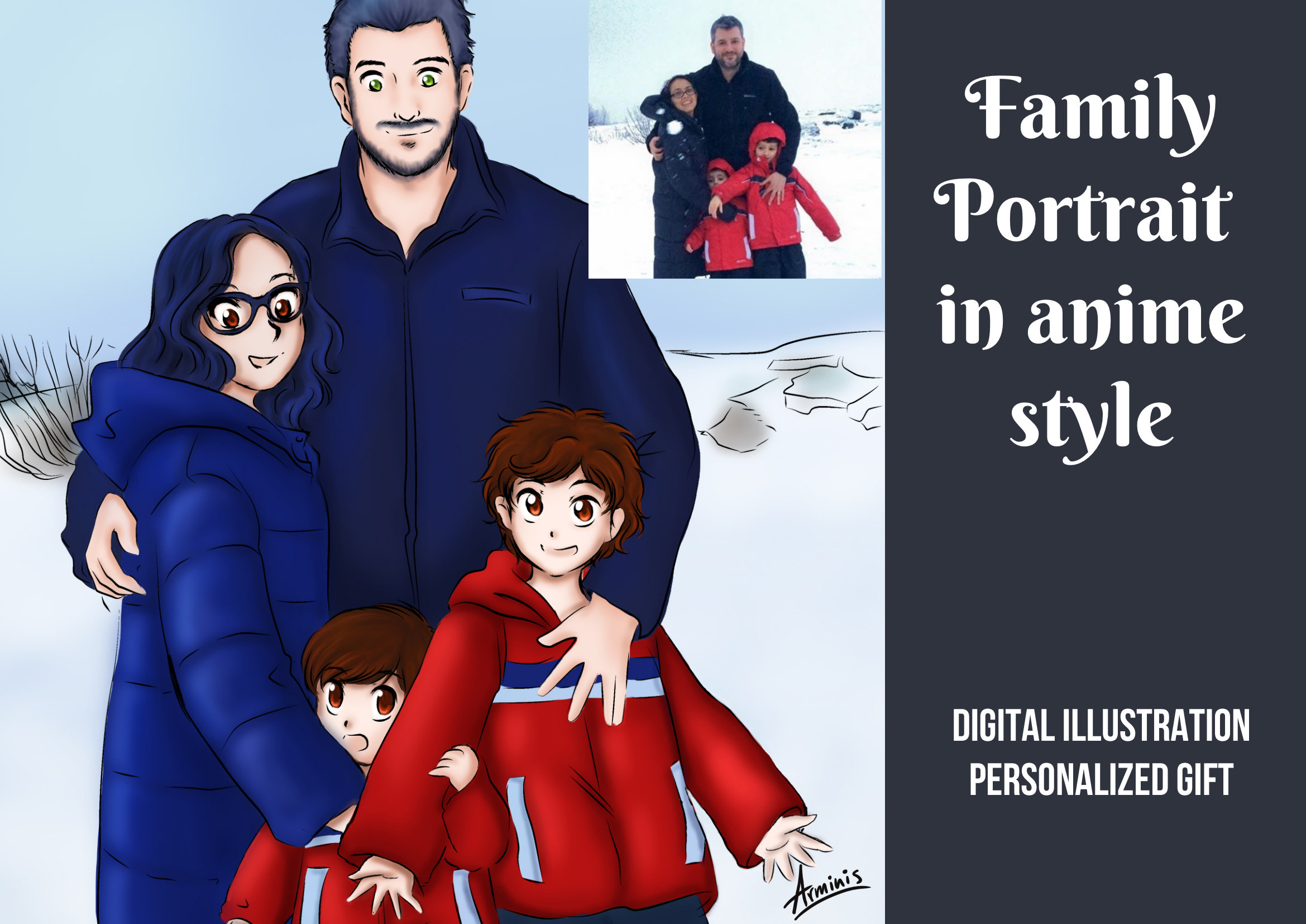 Family Anime Commission Custom Portrait Digital - Etsy