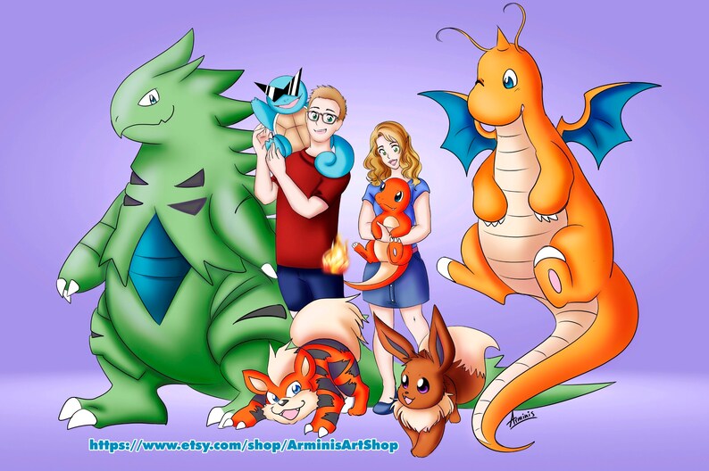 Pokémon Team, Custom Anime Portrait, Anime Commission, Pokémon Wedding ...