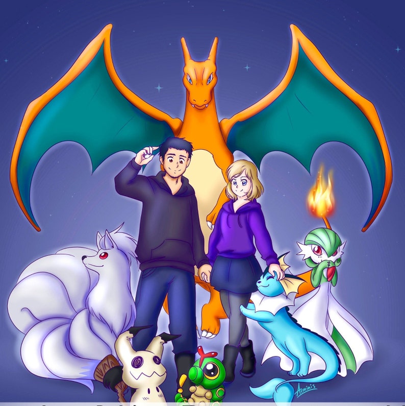 Custom Pokémon Team Anime Illustration Custom Illustration | Etsy