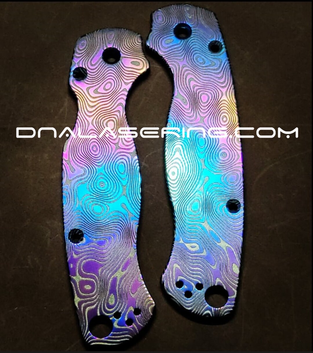 Damascus Pattern - Flamed Ano Spyderco PM2 TI - Fiber Laser Engraved ...