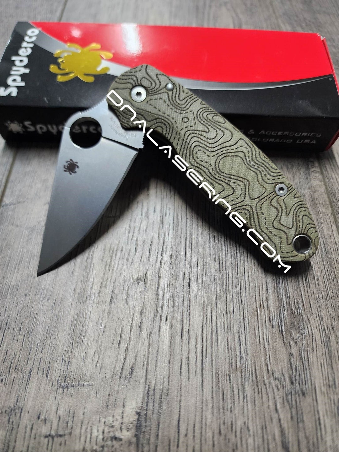 Topographic Map - Spyderco PM3 Lotus - Engraved OD Green G10 Knife ...