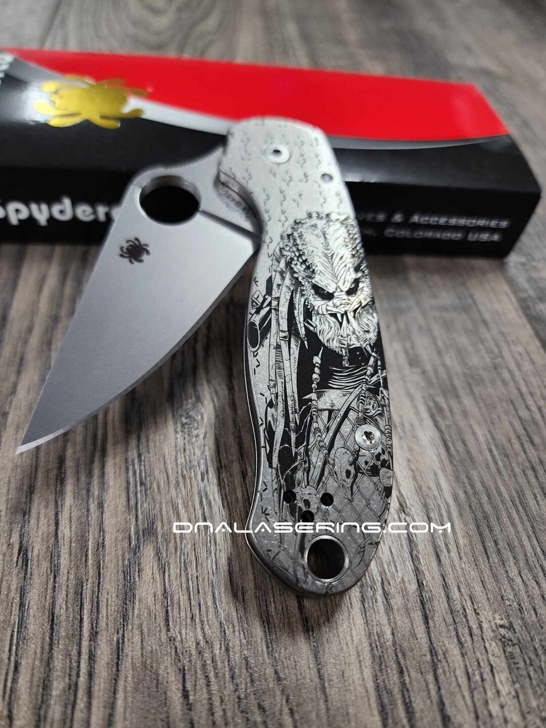 Predator - Spyderco PM3 TI - Deep Laser Engraved Titanium Knife Scales ...