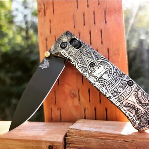 Aztec Calendar Aged Benchmade Bugout 535 Brass NEW Relief Engraving ...