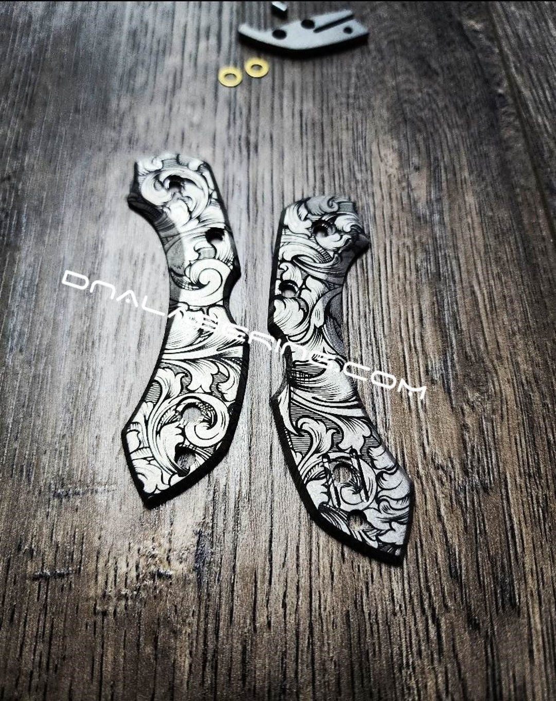Leaf Scroll - Spyderco Dragonfly TI - Deep Laser Engraved Titanium ...