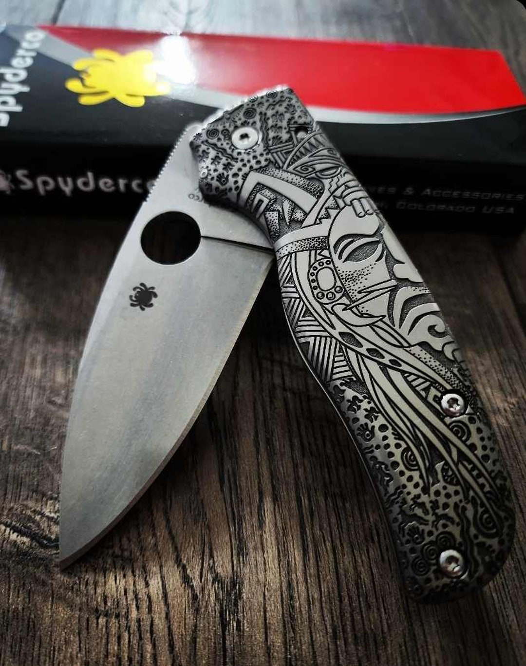 Spyderco Shaman - Shaman Art - Relief Laser Engraved - Titanium Scales ...