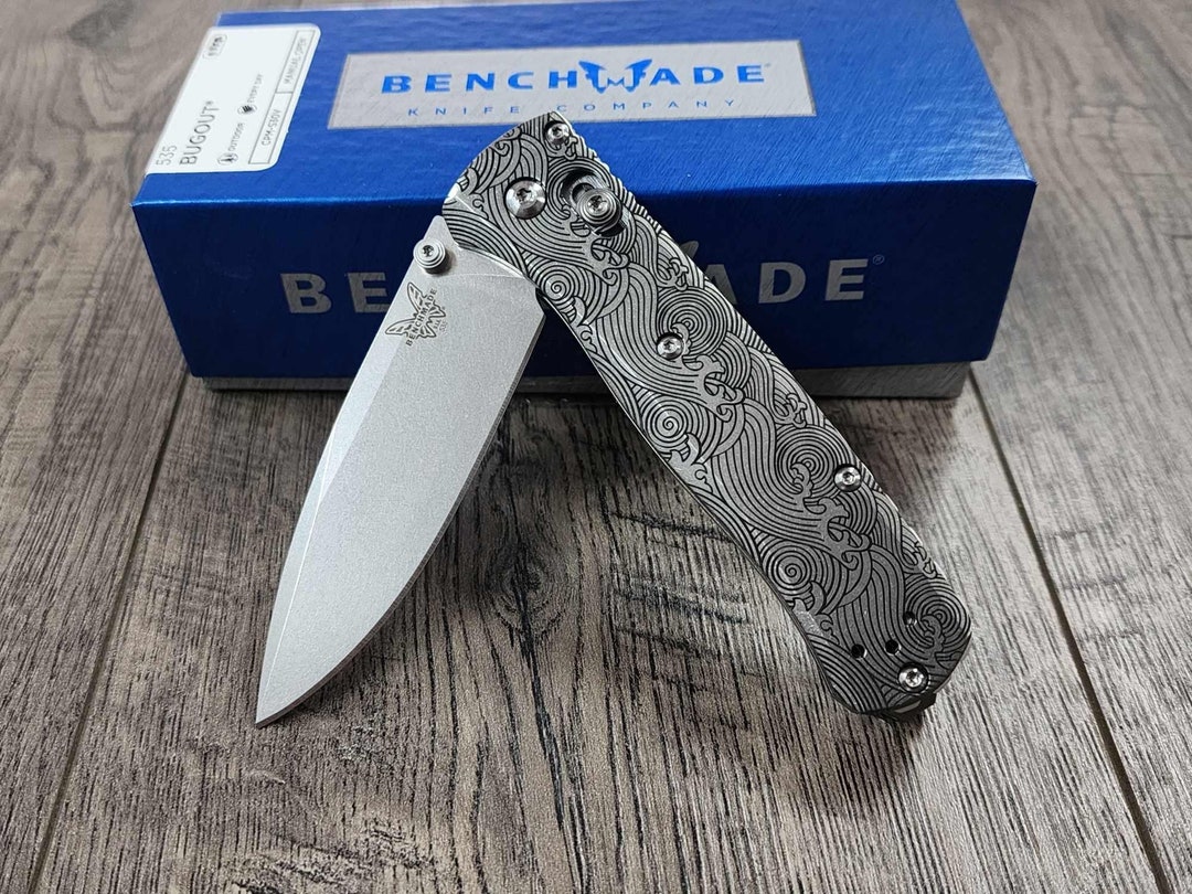 The Great Waves - Benchmade Bugout - Laser Engraved - Titanium Knife ...