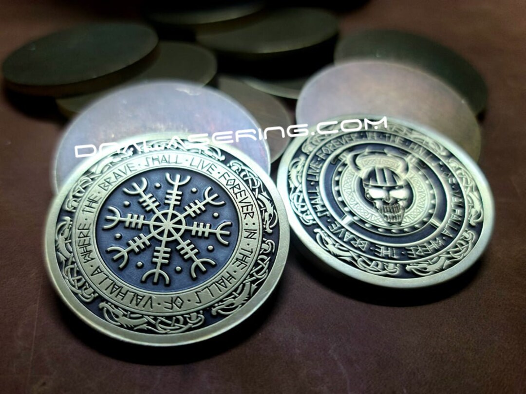 Valhalla - Viking Skull - Norse - Deep Laser Engraved Brass Coin ...